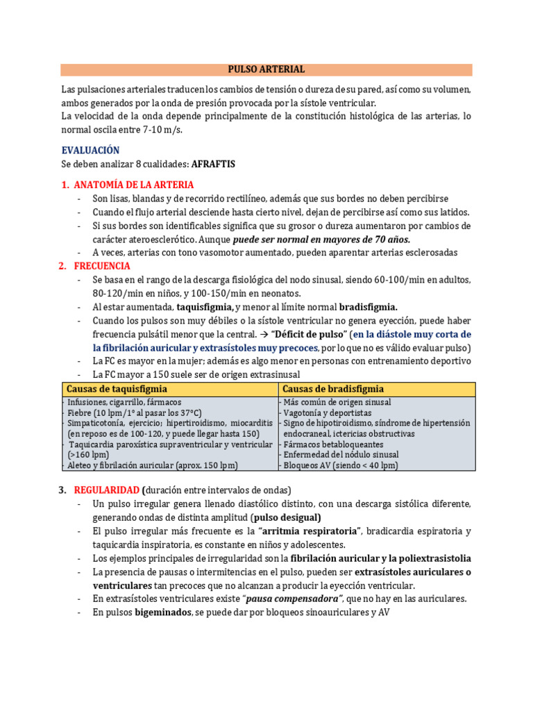 Evaluación del Pulso Arterial: Guía Completa | PDF | Legumbres | Angiología
