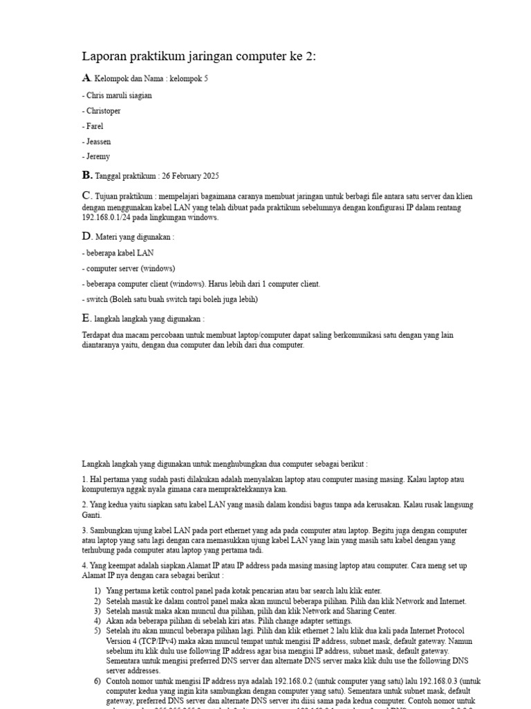 Laporan Praktikum Jaringan Computer Ke 2 | PDF