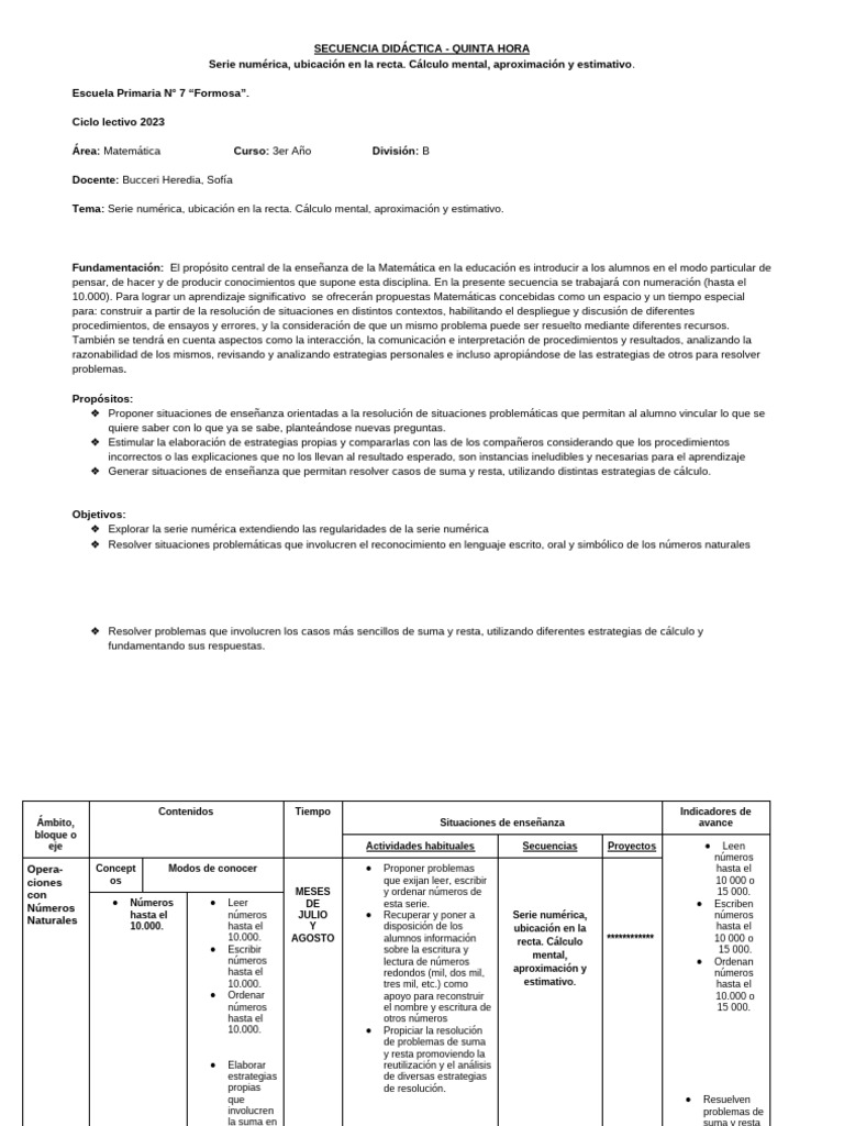 QUINTA HORA - Matemática - Modificada | PDF | Enseñando | Aprendizaje