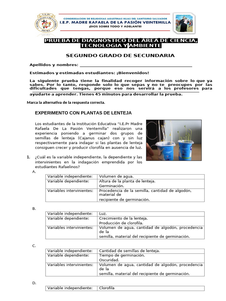 eval diagnostica 2do sec-2025 | PDF | Importar | Agua