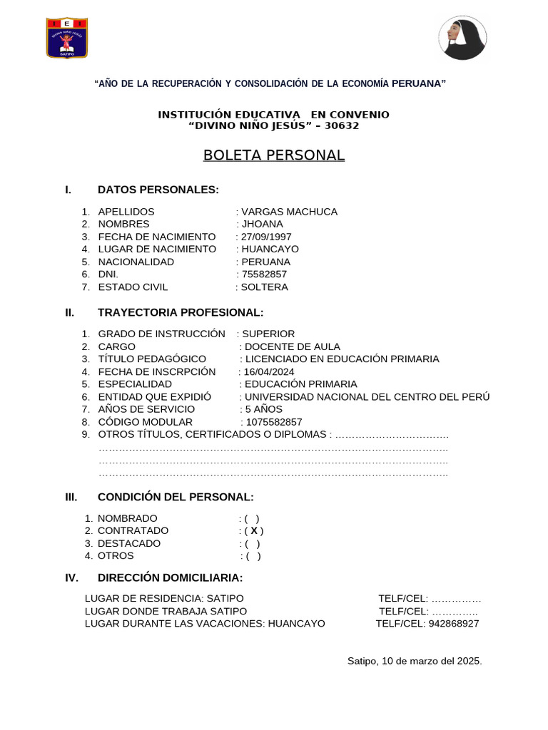 Boleta Personal | PDF
