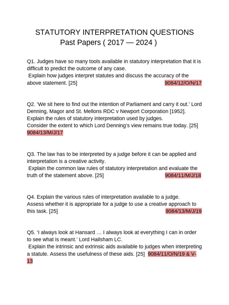 Statutory Interpretation Exam Questions | PDF | Statutory ...