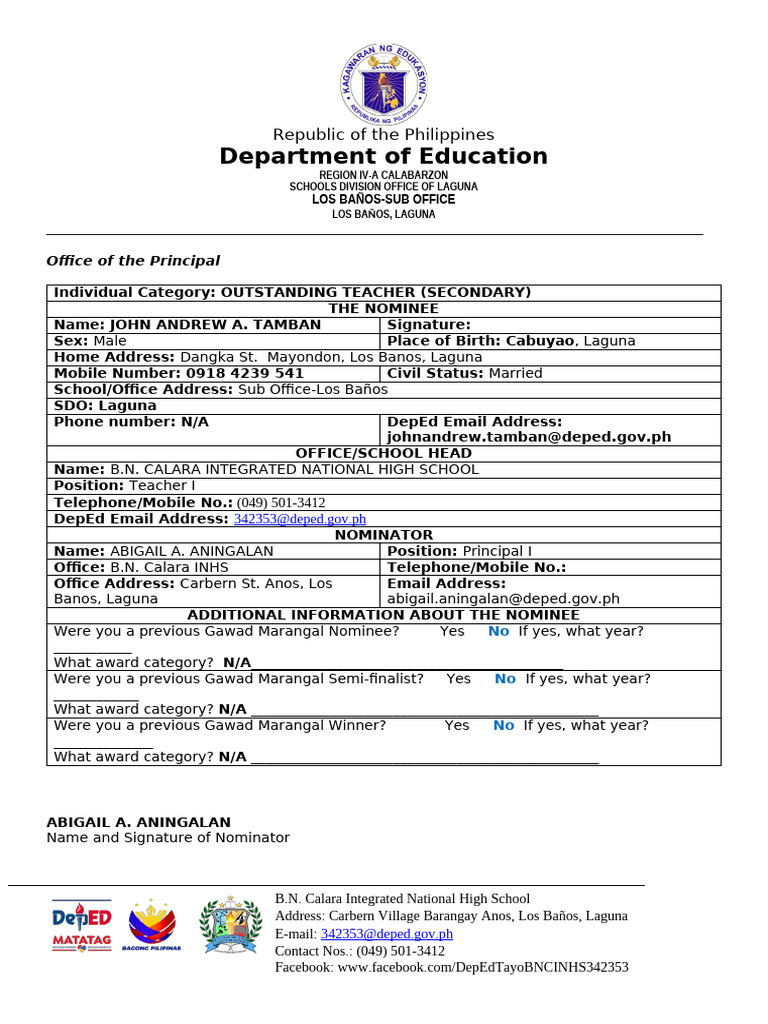Gawad-Makiling-Nomination-Form-TEMPLATE | PDF | Telephony | Telecommunications