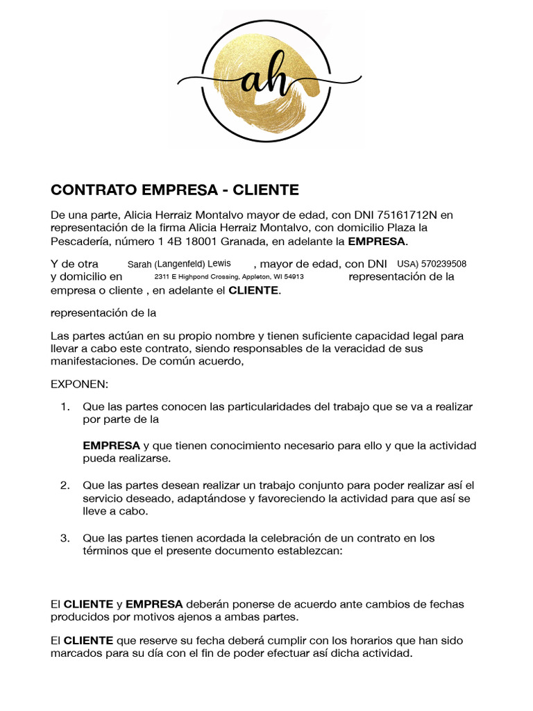 Sarah's Contract 2023 | PDF | Business | Daños y perjuicios