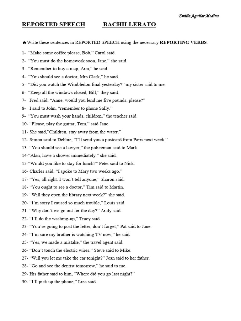 Reported Speech Exercises for Students | PDF