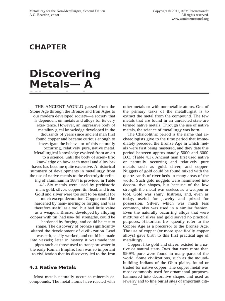 Chapter 4 Discovering Metals-A Historical Overview | PDF | Smelting | Iron