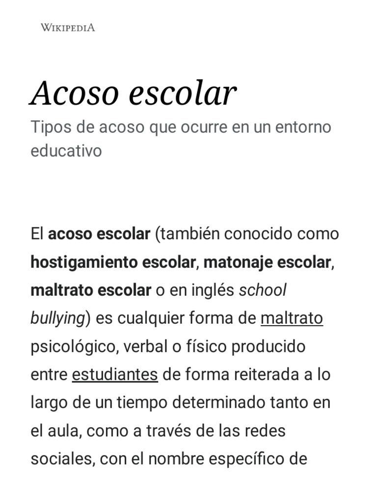 Tipos de Acoso Escolar y sus Efectos | PDF
