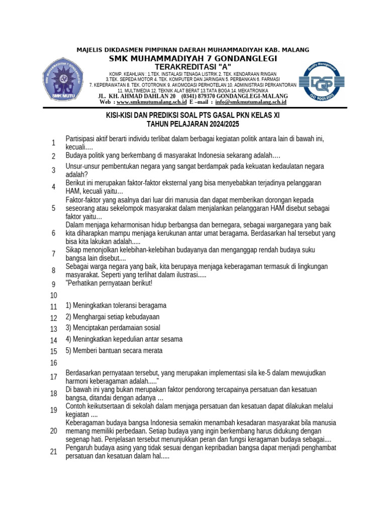 Kisi Kisi MTK KELAS 11 | PDF