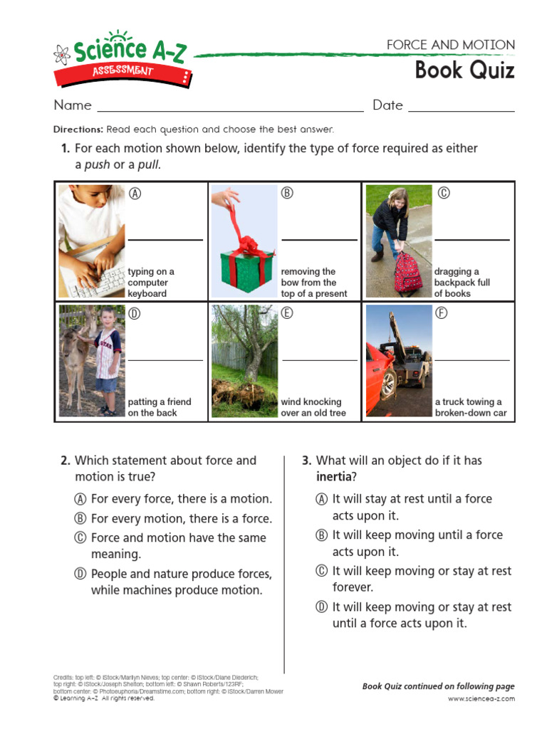 5-6 Force and Motion Book Quiz - High | PDF | Force | Friction