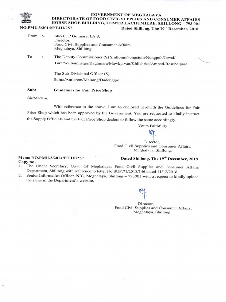 Guidelines for Fair Price Shops in Meghalaya | PDF