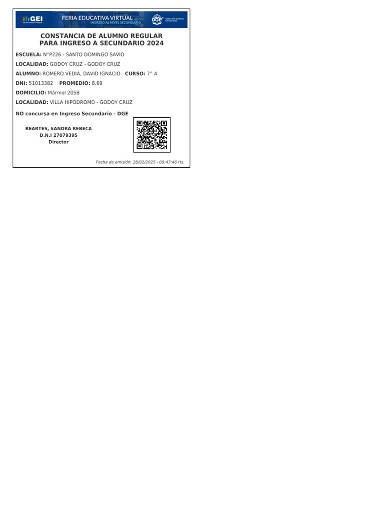 Reporte de Alumno Regular - DGE | PDF