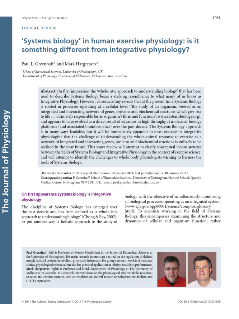 Systems Biology' in Human Exercise Physiology - Is It Something ...