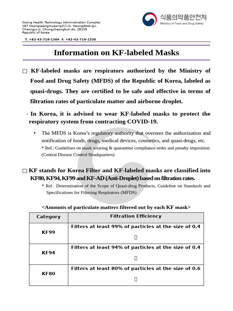 Information On KF-labeled Masks | PDF