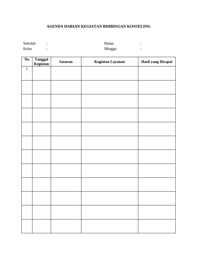 Contoh Agenda Kegiatan Bimbingan Konseling Harian | PDF