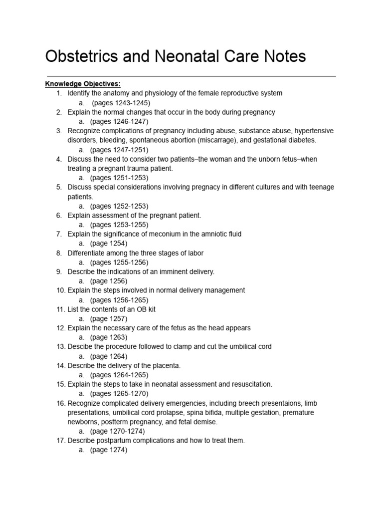 Obstetrics and Neonatal Care Chapter Notes! | PDF | Pregnancy | Childbirth