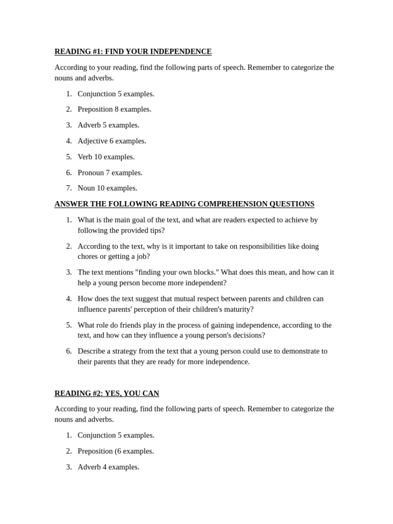 Parts of Speech and Reading Comprehension | PDF | Part Of Speech | Adverb