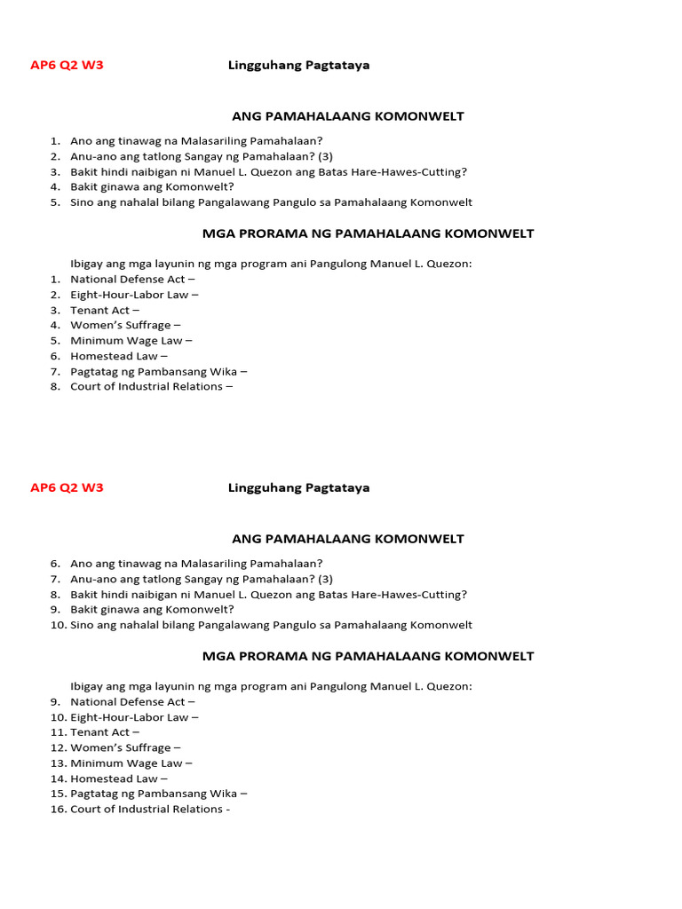 AP6 Q2 W3 PAGTATAYA | PDF