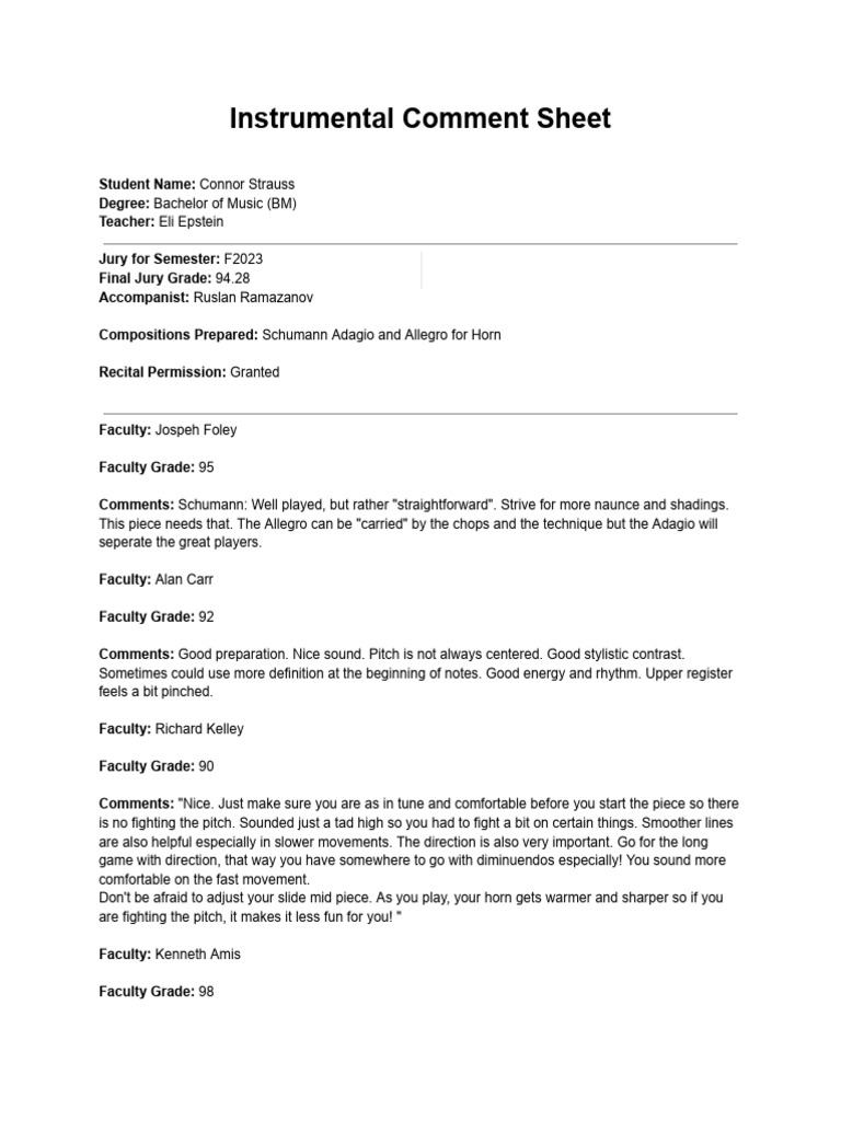 Connor Strauss F2023 Jury Feedback | PDF | Tempo | Musicology