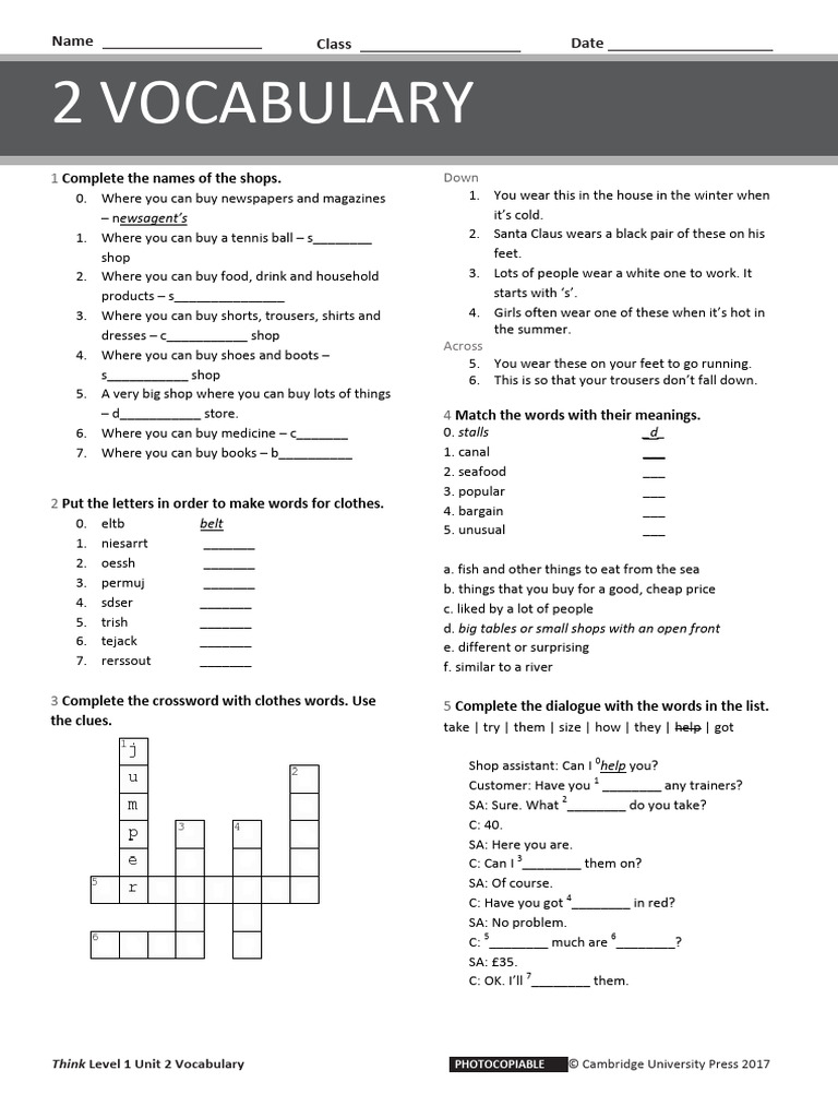 THINK L1 Unit 2 Vocabulary (1) | PDF | Softlines (Retail) | Fashion