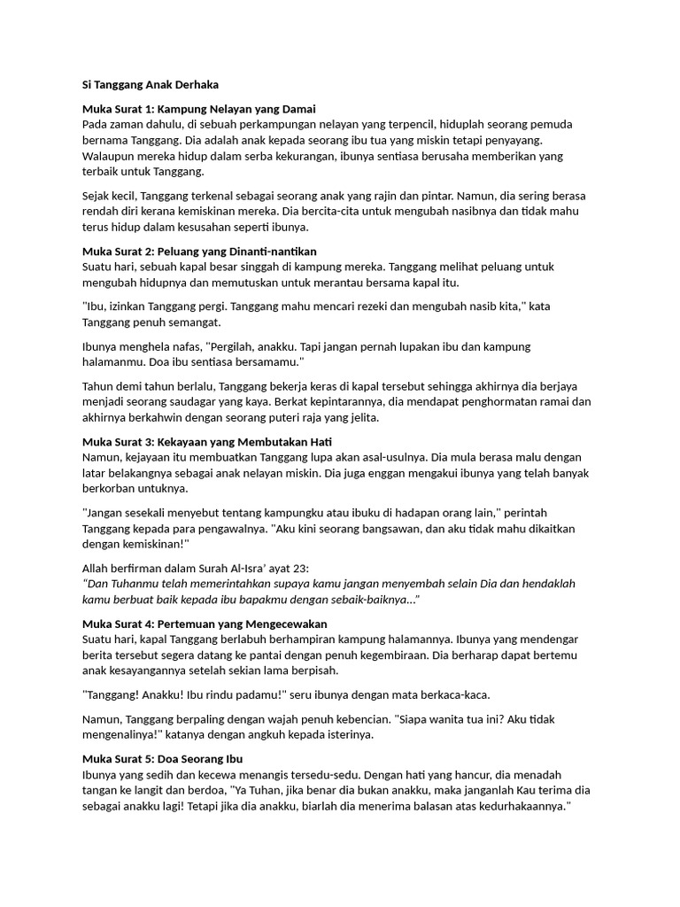 Si Tanggang Anak Derhaka | PDF