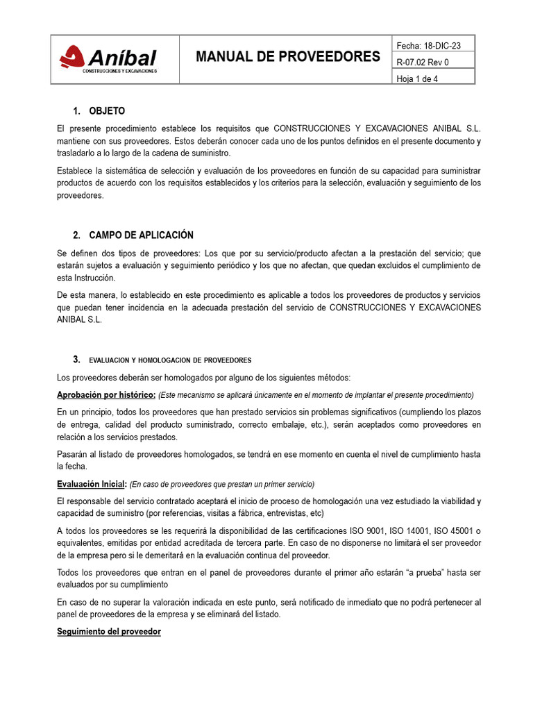 R 07.02 Manual de Proveedores | PDF | Seguridad y salud ocupacional