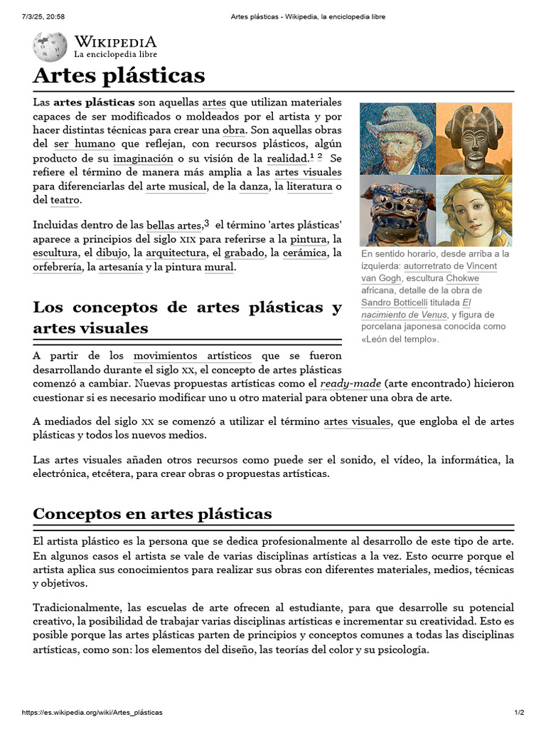 Definición de Artes Plásticas | PDF | Artes plásticas | Las artes