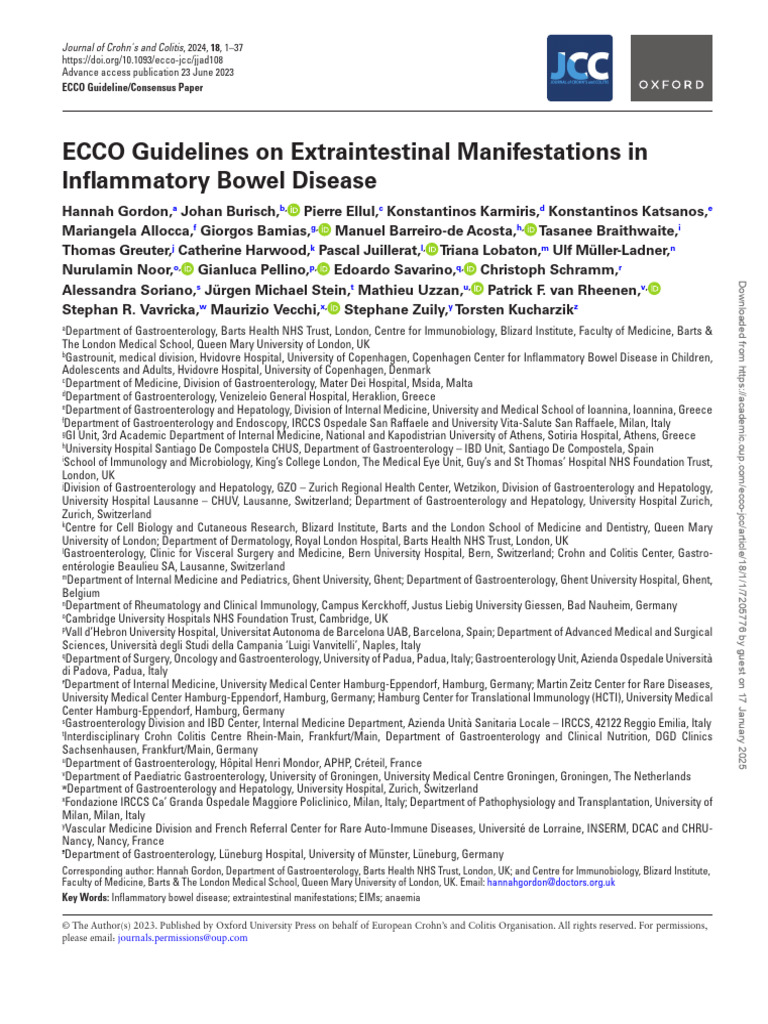 ECCO Guideline Manifestação Extraintestinal Doença Inflamatoria ...
