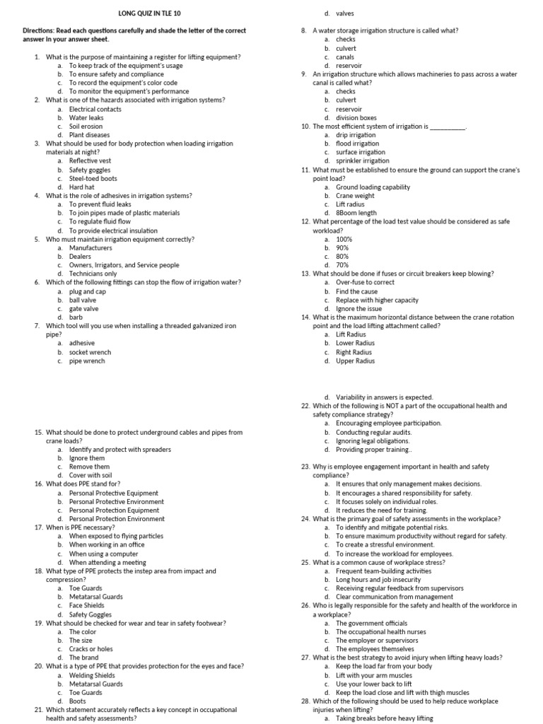 Competency Based Summative Assessment in Tle 10 | PDF | Irrigation | Personal Protective Equipment