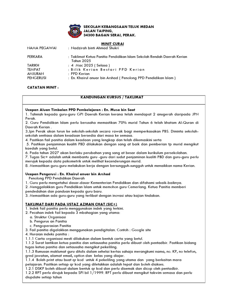 Minit Curai Meeting KP Pai 2025 | PDF