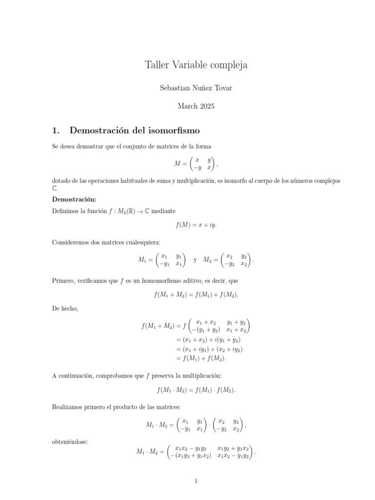 Taller Variable Compleja | PDF | Función (Matemáticas) | Matriz (Matemáticas)
