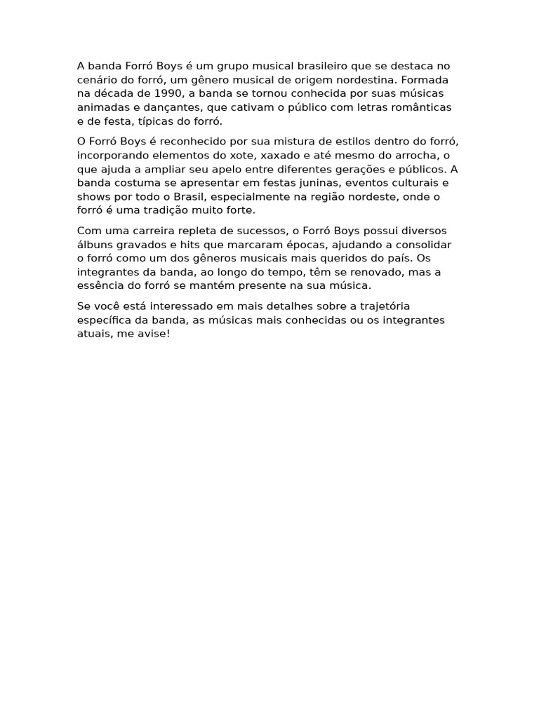 A Banda Forró Boys É Um Grupo Musical Brasileiro Que Se Destaca No Cenário Do Forró | PDF