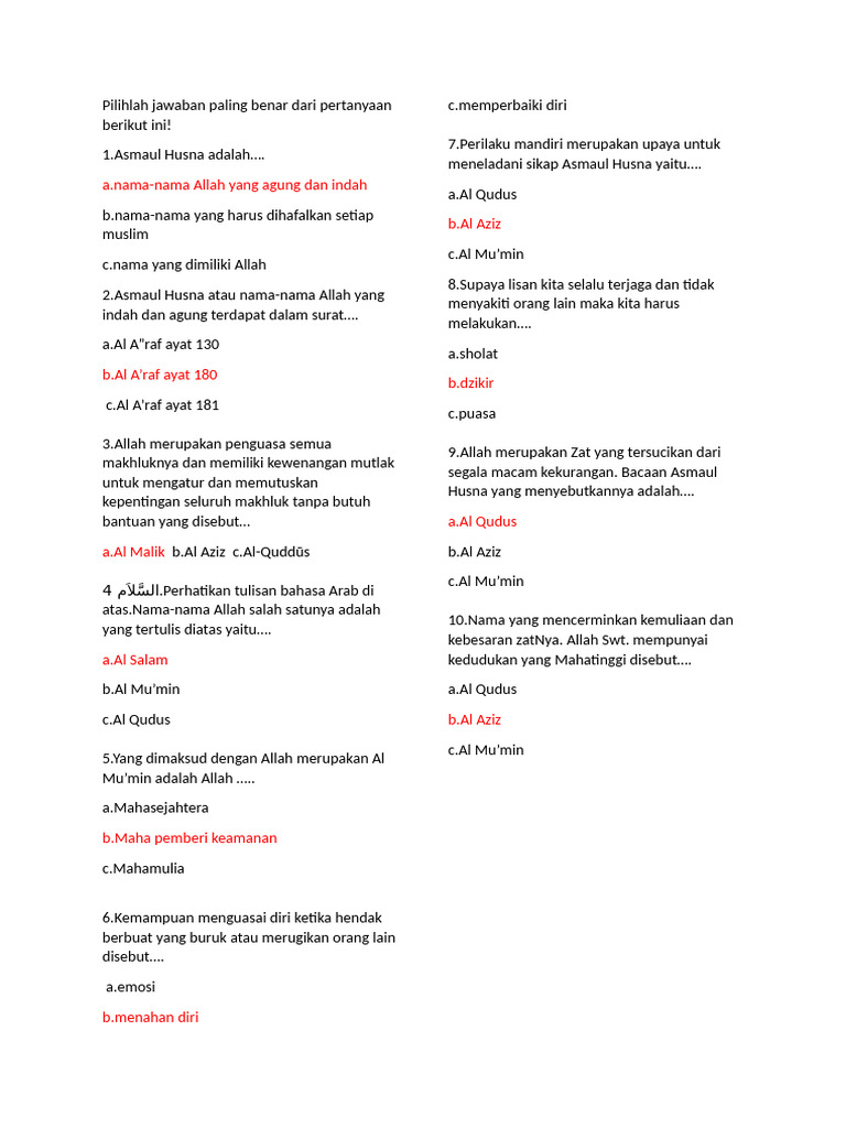 Soal Pai Bab 2 Kls 4 | PDF