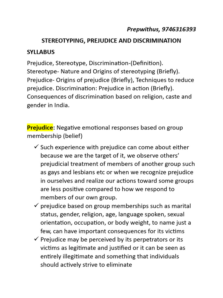 Understanding Stereotyping and Discrimination | PDF | Prejudices ...