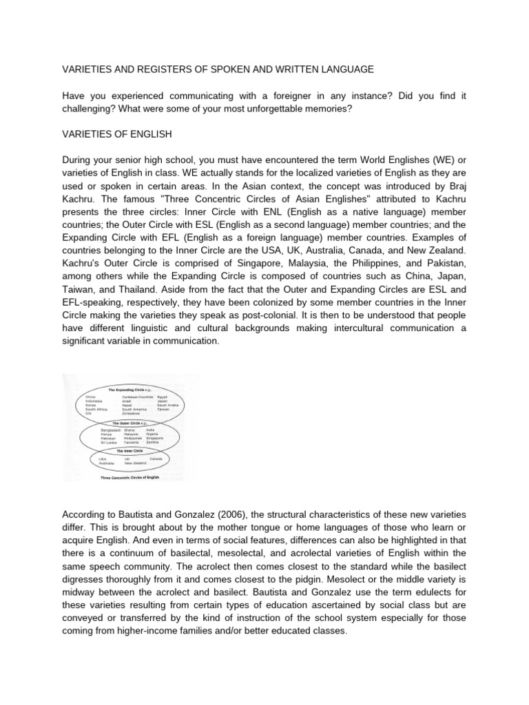 VARIETIES AND REGISTERS OF SPOKEN AND WRITTEN LANGUAGE | PDF | Verb ...