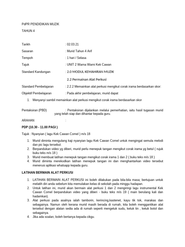 PDPR PENDIDIKAN MUZIK T4 m7 | PDF