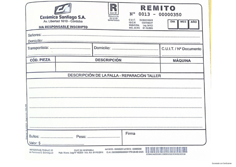 Modelo Remitos Pto Venta 0013_ Reparaciones Cordoba 351 | PDF