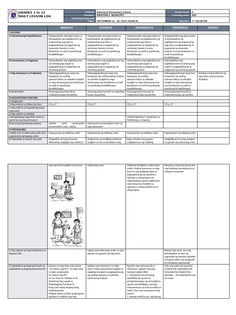 DLL - Esp 5 - Q1 - W8 | PDF