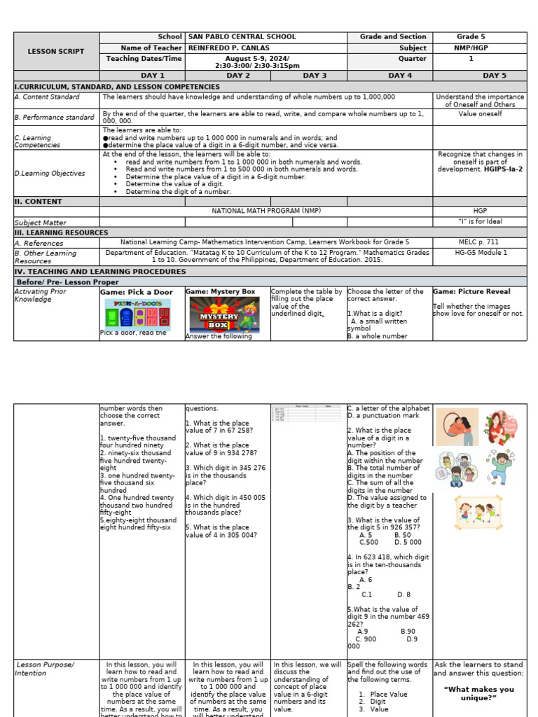 GRADE-5-NMP-HGP-WEEK-DLL | PDF | Learning | Curriculum