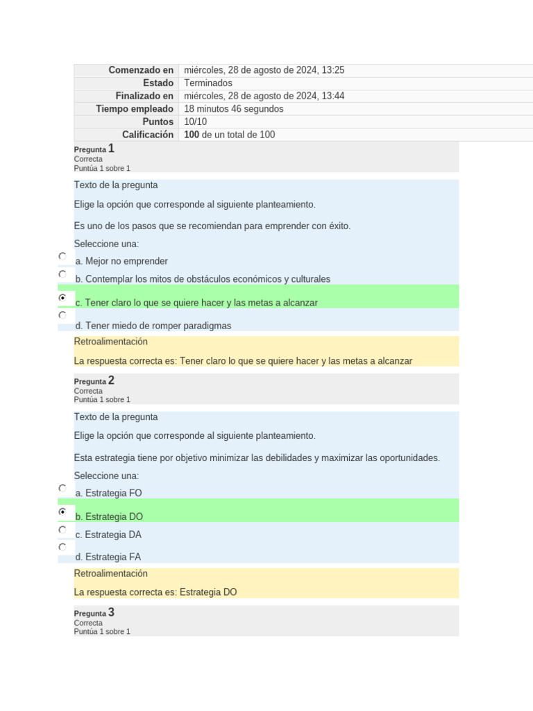 Cuestionario - EA2. Perfil Del Emprendedor | PDF | Iniciativa empresarial | Análisis FODA