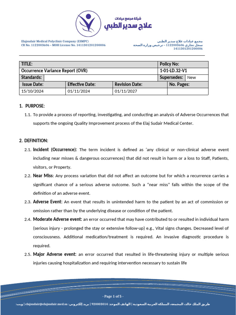 1-01-LD.32-V1 - Occurence Variance Report (OVR) | PDF | Health Care | Medicine
