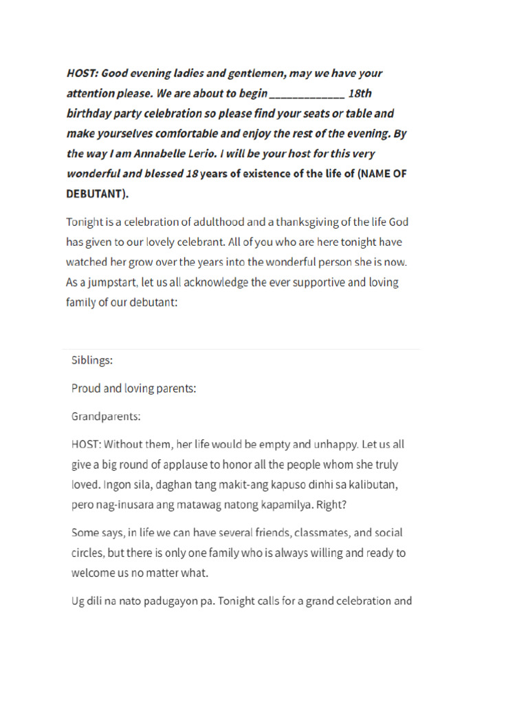 18th Birthday Script | PDF