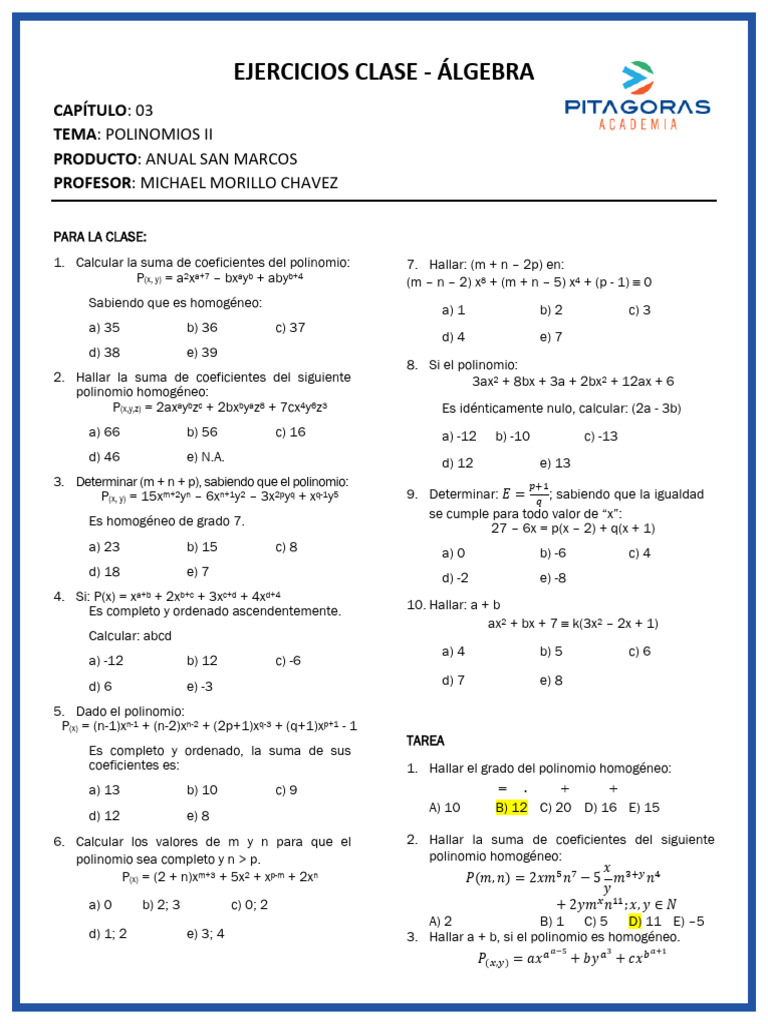 Si1-Al-Ej03-Polinomios Ii | PDF | Algoritmos | Matemáticas De La Computación