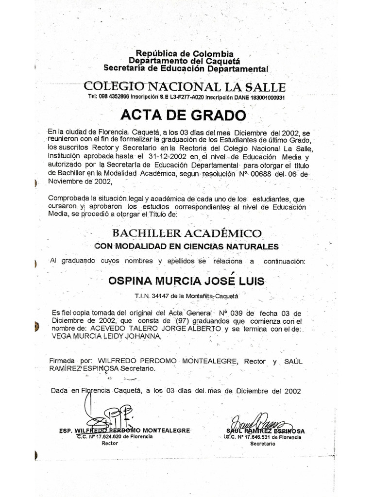 Acta de Grado Bachiller | PDF