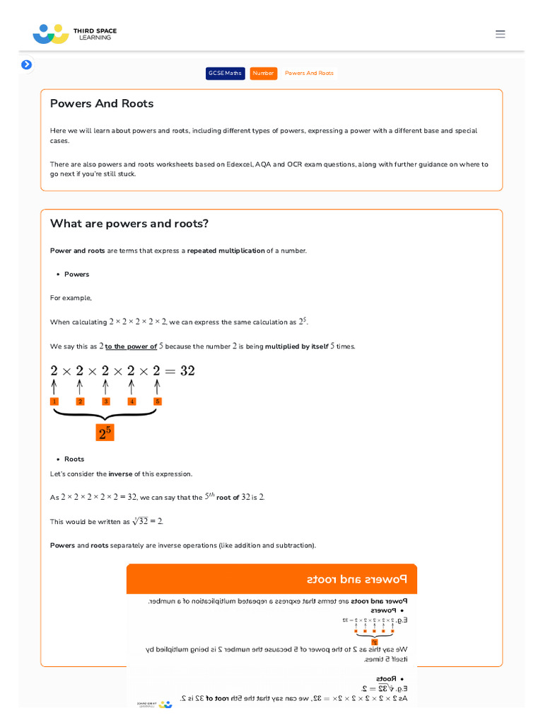 Powers and Roots - GCSE Maths - Steps, Examples & Worksheet | PDF ...