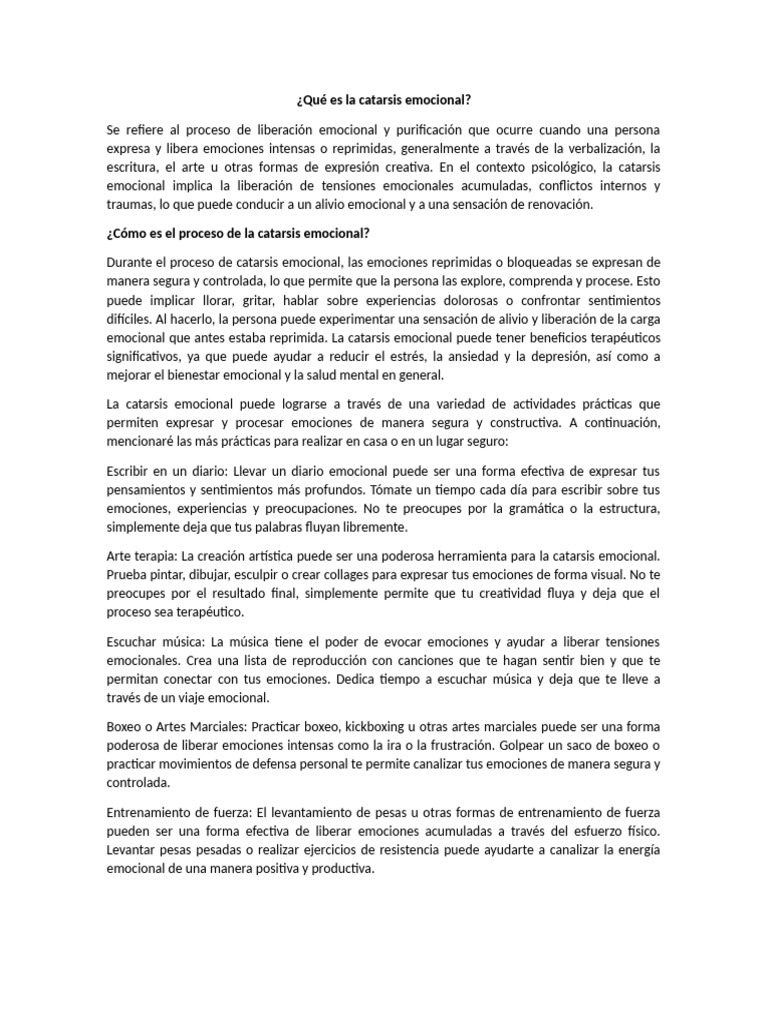 Catarsis emocional: liberación y bienestar | PDF | Las emociones ...