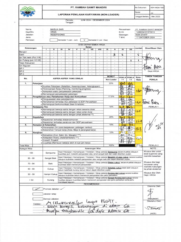 Form Penilaian Dan Rotasi Jabatan Marlia Sari | PDF