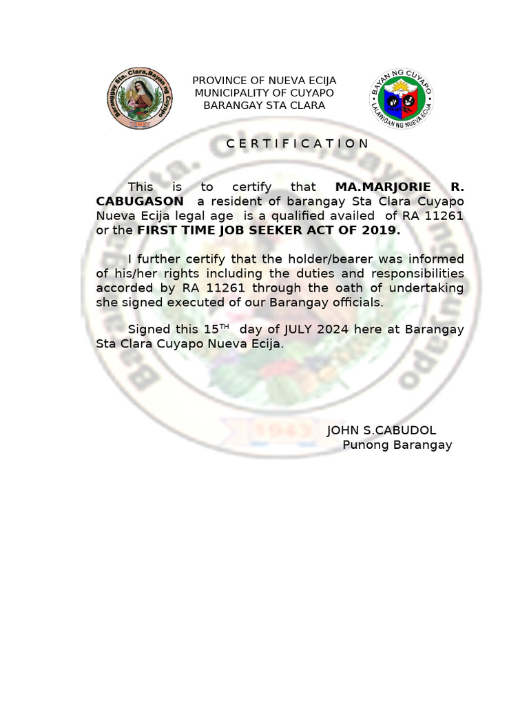 First Time Job Seeker Format | PDF