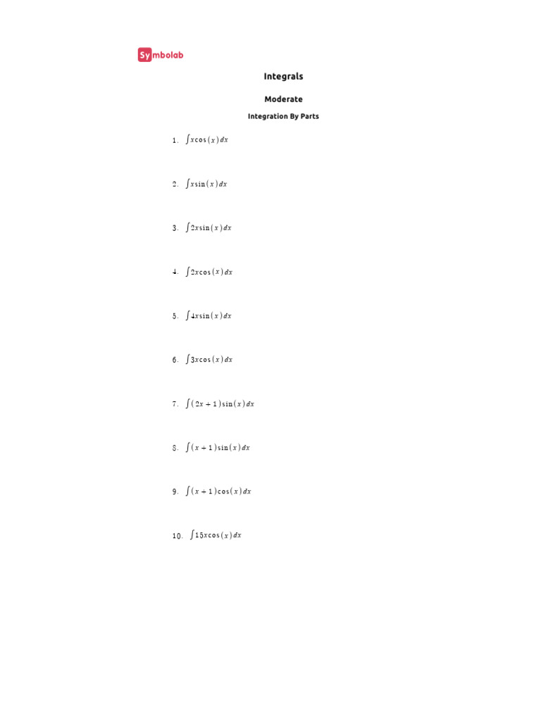 Integrals New Integration-By-Parts Worksheets | PDF