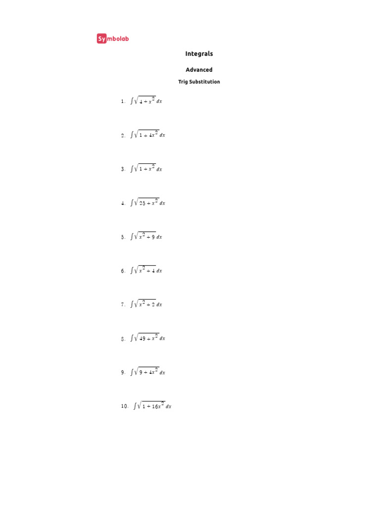 Integrals New Trig-Substitution Worksheets | PDF