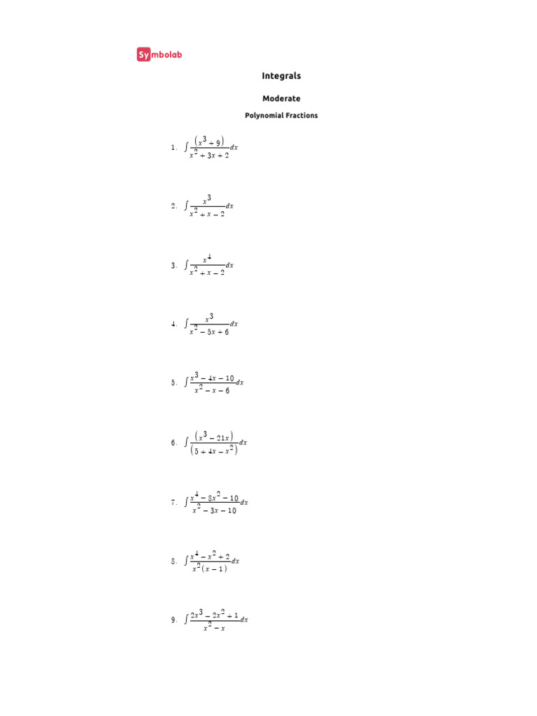 Integrals New Polynomial-Fractions Worksheets | PDF